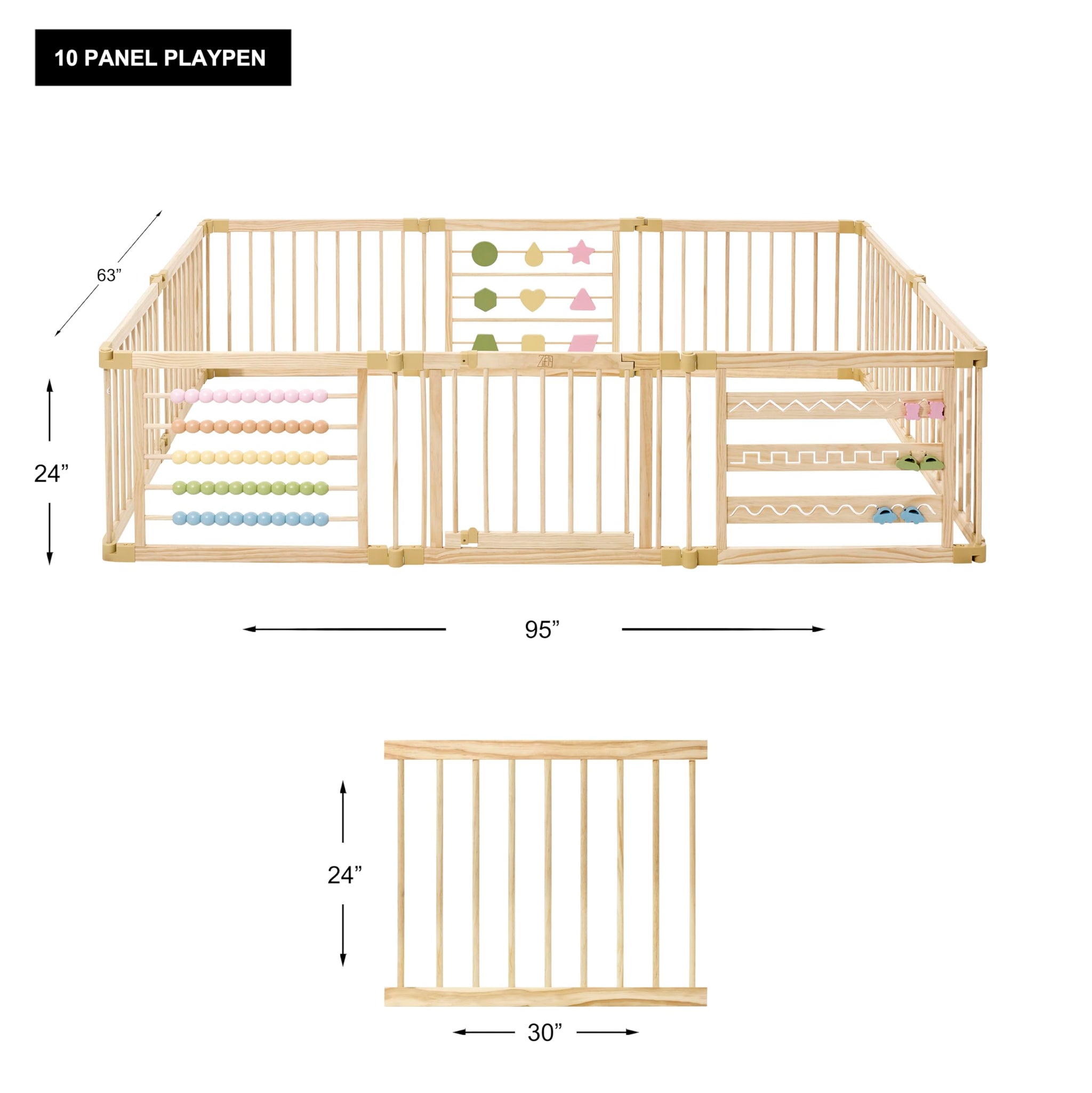 ZETY Wooden Baby Playpen – 10-Panel Foldable Yard with Under-The-Sea T